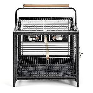 Topeakmart Travel Bird Cage Carrier for Small to Medium Sized Birds Lovebirds Parrotlet Conue Cockatiels with Handle Perch & Stainless Steel Bowls, Black