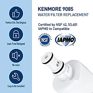 PERCOLA 9085 Water Filter, NSF 42, 53 & 401 Certified Filter Replacement for Kenmore 46-9010, 469010, 9010, 46-9085, 9085, 4609085, 46-90102, 90102, 4690102, 46-9902, 46-9908, 9908 (3 Pack)