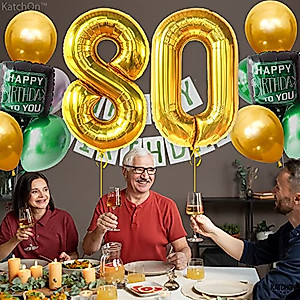 KatchOn, Gold 80th Birthday Balloons - 40 Inch | 80th Birthday Decorations For Men | 80th Birthday Decorations For Women | 80 Gold Balloon Number, 80th Birthday Decorations Gold | Gold 80 Balloon