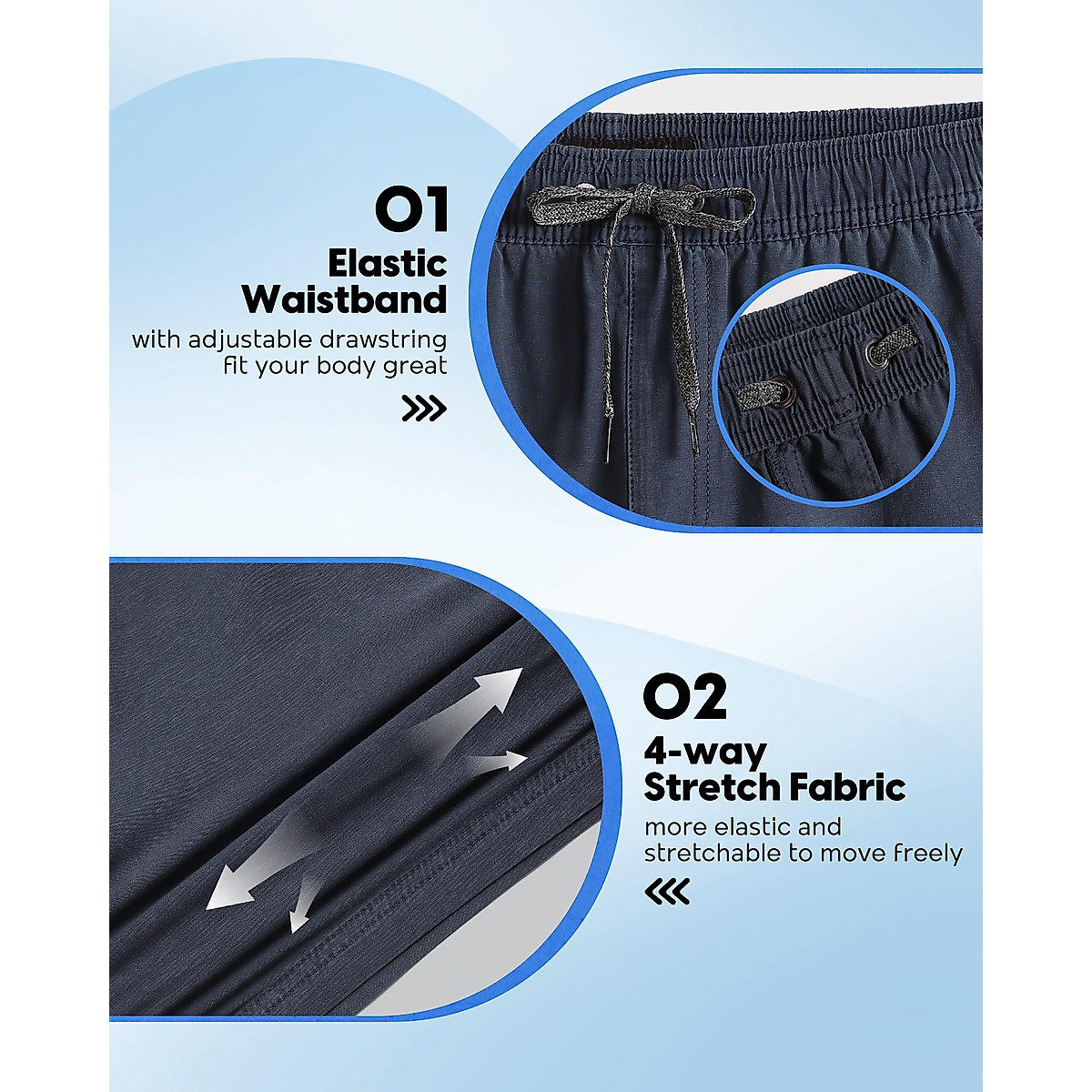 maamgic Men's 5 inch Inseam Shorts Pull-On Relaxed Fit Comfort Stretch Short Shorts with Pocket Washed Blue Large