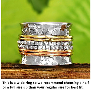 Boho-Magic 925 Sterling Silver Spinner Ring with Brass and Copper Fidget Rings for Women Wide Band (9)