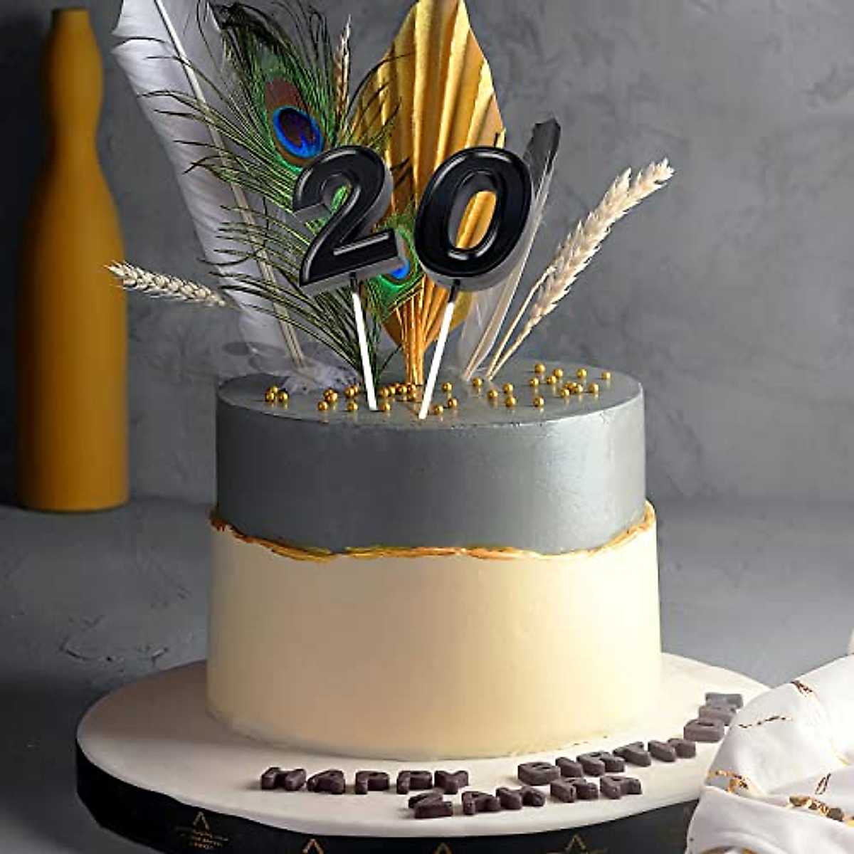 LUTER 2.76 Inch Number Birthday Candles, 3D Diamond Shape Birthday Cake Candles Cake Topper Decoration for Wedding Anniversary Graduation Party Kids Adults (Black)(2)