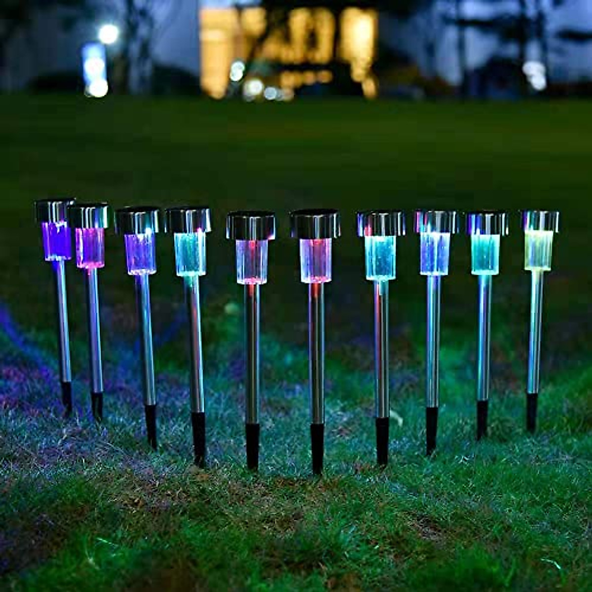 RichesY Solar Garden lamp-12 Large Capacity LED Stainless Steel, Lawn Lights, Light.Outdoor Driveway Sensor Outdoor Landscape Lighting(Multi-Color)