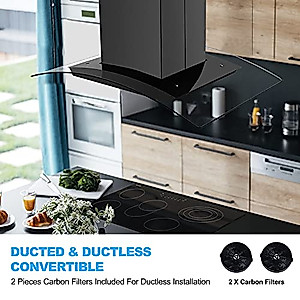 30 Inch Island Range Hood, thermomate 350 CFM Black Stainless Steel Stove Vent Hood with 4 LED Lights, 3 Speed Exhaust Fan with Touch Control, Ducted/Ductless Convertible, ETL Certified