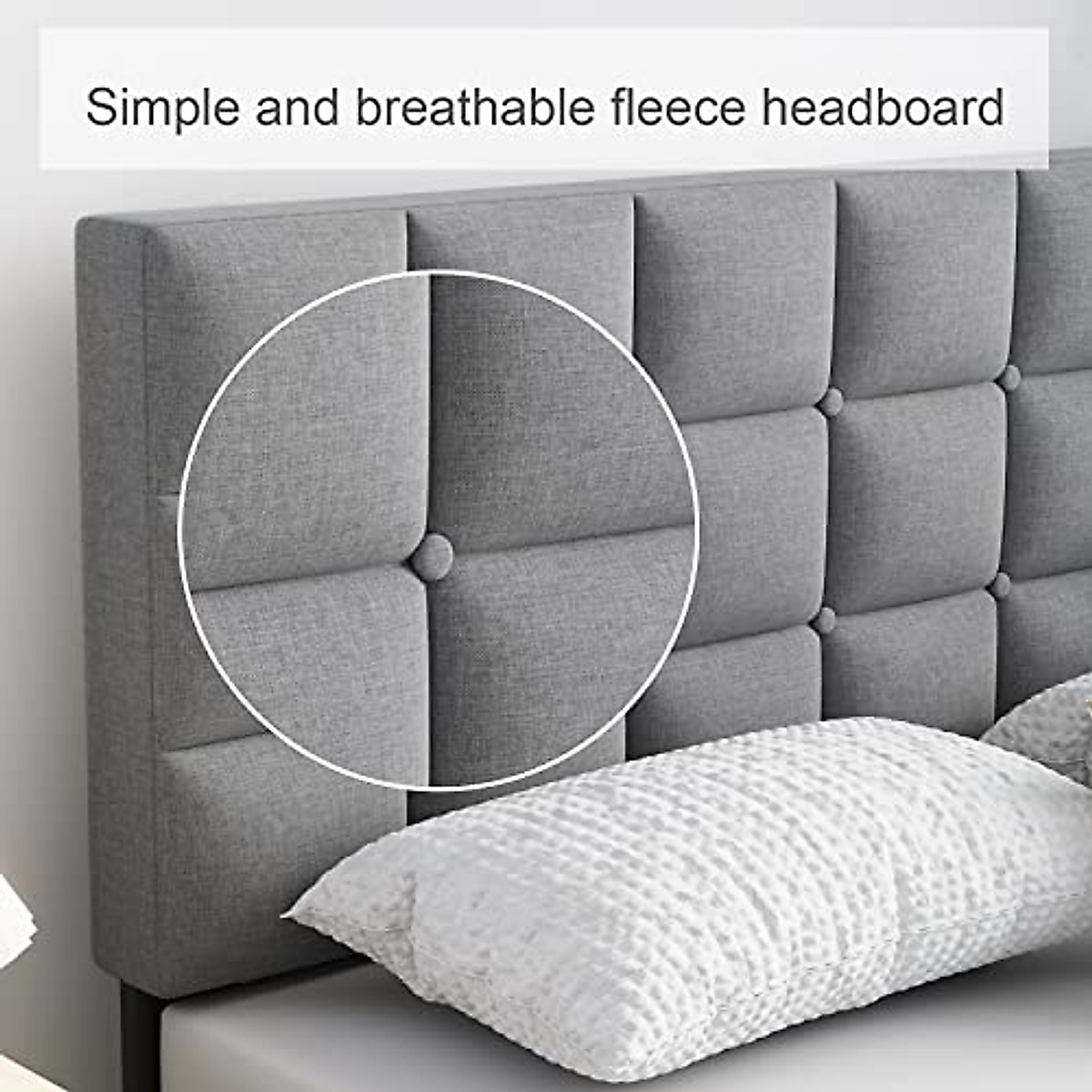 Molblly King Bed Frame Upholstered Platform with Headboard and Strong Wooden Slats,Non-Slip and Noiseless,No Box Spring Needed, Easy Assembly,Light Gray