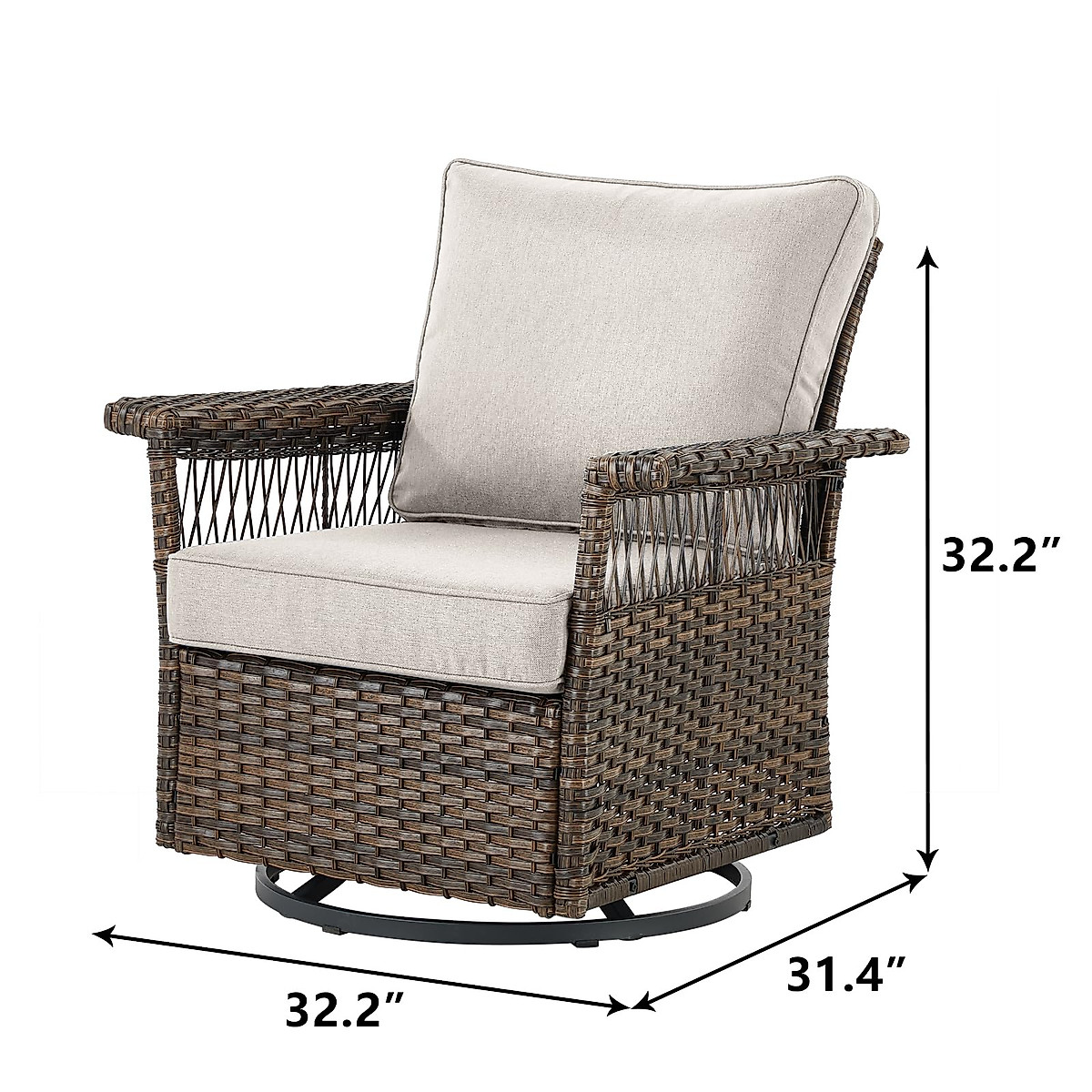 Outdoor Patio Rocking Swivel Chairs - 2PC Wicker Patio Furniture Rocker Chair Set,Rattan Glider Chair with Sturdy Frame,All-Weather PE Wicker and Cushions for Deck Porch Garden(Brown/Beige)