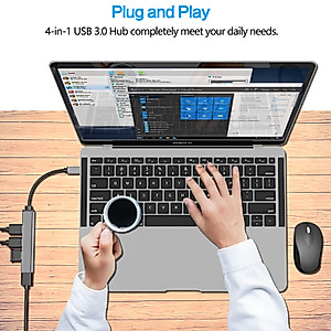 MIUOLV USB 3.0 Hub, Type C 4-Port Adapter and 4-in-1 Docking Station, UltraSlim SuperSpeed 5Gbps Aluminum for MacBook Pro 2021/ Air 2020/2019/2018 Ipad Pro Surface Pro Flash Drive Mobile HDD (Grey)