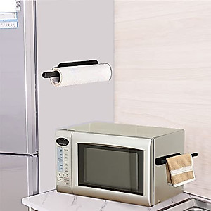 Magnetic Paper Towel Holder Black, Kitchen Towel Holder for Refrigerator Microwave Oven, Camping Paper Towel Rack for Toolbox Grill, Stainless Steel Paper Towel Stand with Strong Magnet, No Drilling