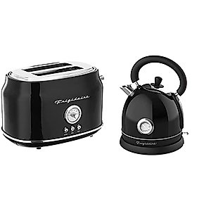 Frigidaire ETO102-BLACK, 2 Slice Toaster, Retro Style, 900w, Black & Retro Electric Water Kettle Stainless Steel 1.8l, Fast Boiling, Bpa-free, Black