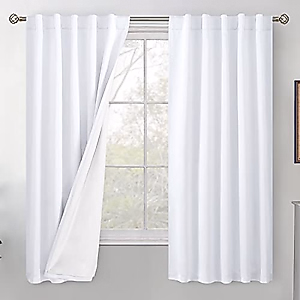 BGment White 100% Blackout Curtains for Bedroom, Double Layer Room Darkening Curtains Thermal Insulated Noise Reduced with White Liner, Rod Pocket and Back Tab Bedroom Curtains, 42 x 63 Inch, 2 Panels