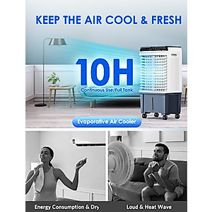 Air Choice Evaporative Air Cooler, 1800CFM Swamp Cooler with 12H Timer, Remote Control, 110° Oscillation & 5.3 Gal Water Tank, 4 Ice Packs, 3 Speeds, 3-in-1 Evaporative Cooler for Outdoor Indoor Use