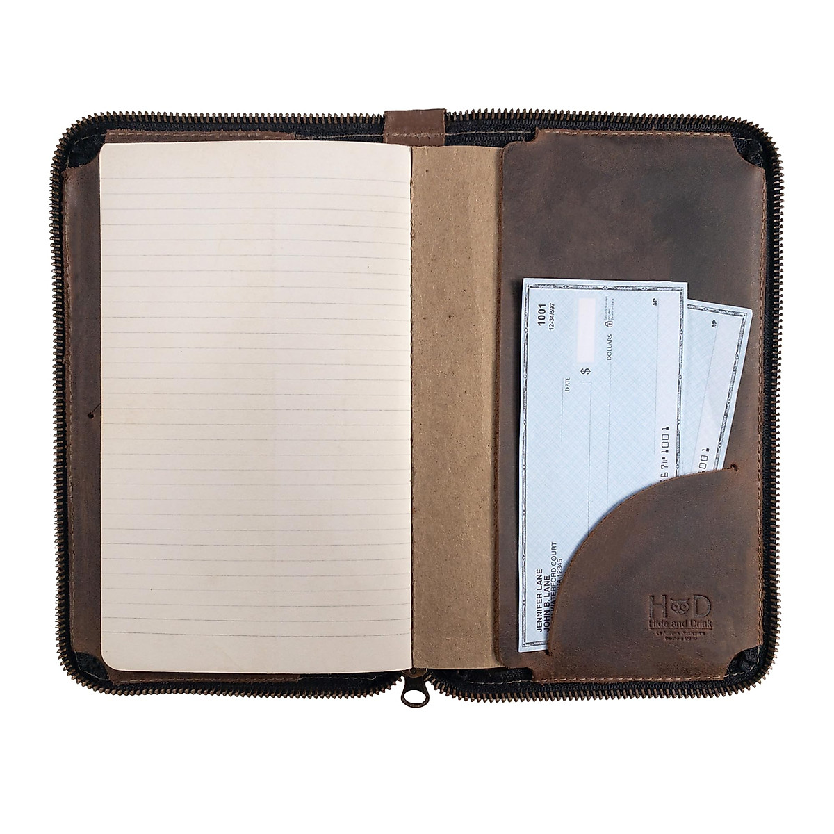 Hide & Drink, Zippered Journal Cover for Moleskine Notebook, L Size (8.5 x 11 in. Notebook NOT Included) Full Grain Leather, Handmade, Bourbon Brown