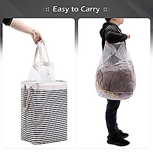 TECHMILLY 72L Large Laundry Hamper with Removable Bag, Collapsible Laundry Basket with Rope Handles, Dirty Clothes Hamper for Bedroom, Living Room, Clothes Toys Organizer, Blue Stripe