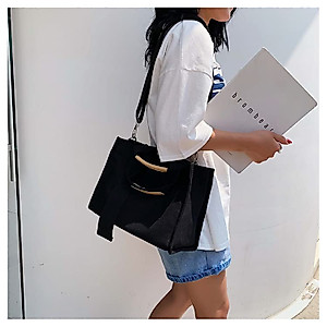 Women's Large Canvas Tote Bag Simple Shoulder Shopping Bag Solid Color Commuter Fashion Postman Tote Bag(black)