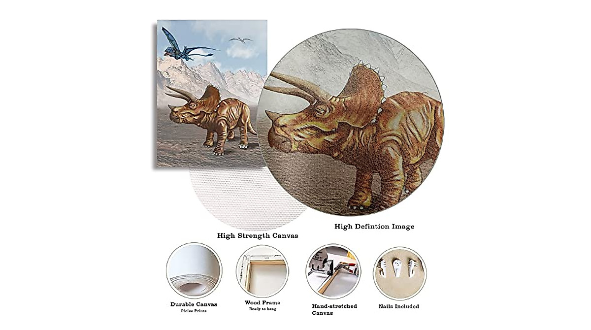 Boy Room Dinosaur Wall Art - 3-Piece Canvas Set for Kids & Teens