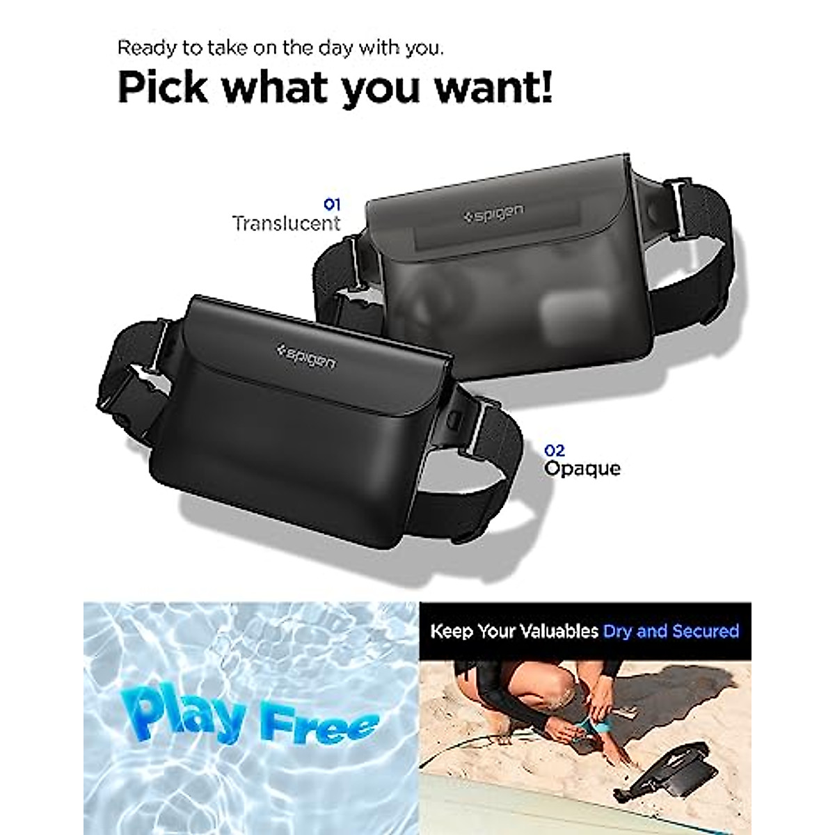 Spigen AquaShield Waterproof Pouch A620 (Pack of 2) - Black, Clear