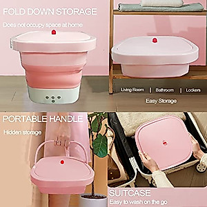 Portable Mini Folding Clothes Washing Machine for Baby Clothes/Underwear/Small Item,Lightweight Foldable Turbine Washers with Drain Basket for Home/Apartments/Travel,Pink