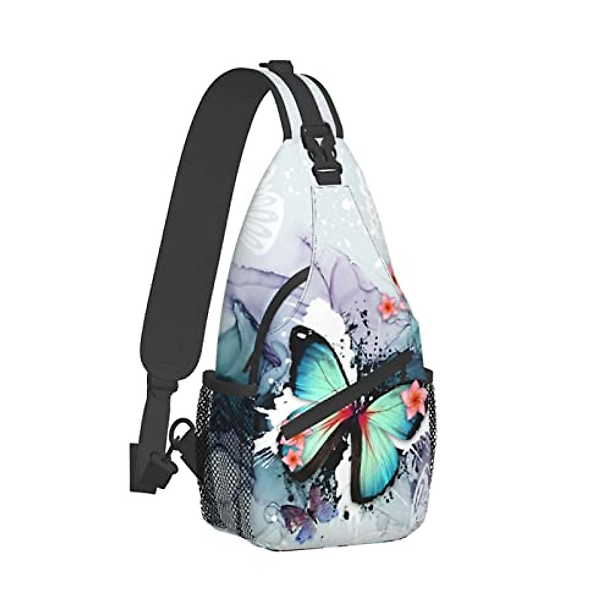 Aswuihz butterfly ink paint flowers Sling Bags Shoulder Backpack Crossbody Men Women Gym Climbing Runners Cycling Travel