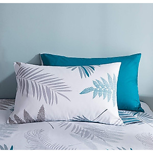 SLEEPBELLA Duvet Cover Full, 600 Thread Count Cotton Leaf Botanical Pattern Print Reversible Comforter Cover Set (Full, Teal Blue-Leaf)