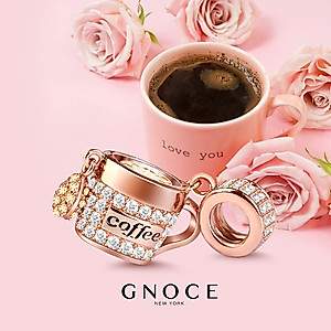 GNOCE Rose Gold Coffee Cup Pendant Charms for Bracelet/Necklace 925 Sterling Silver Dangle Charms For Women Mom Daughter Wife Jewelry Gift