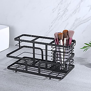 YIGII Hair Tool Organizer - Wall Mounted/Adhesive 4 Compartments Countertop Bathroom Blow Dryer Holder, Styling Hot Tool Organizer for Hair Dryer, Flat Iron Hair Straightener, Curling Wand, Makeup