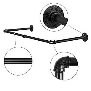 Neala Industrial Pipe Clothing Rack Set 31.5 Inches Black Iron Garment Rack 2 pack Multifunction Hanging Clothing Rod for Storage Retail Display Wall or Ceiling Mount in Bathroom Bedroom and Balcony