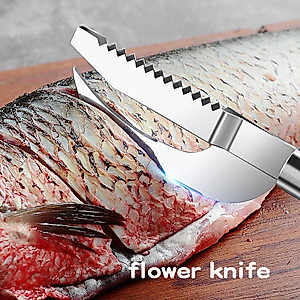 HENWAFX 3-in-1 Fish Scaler Remover Cutter,Fish Knife,Fish Hanging Stainless Steel,Fish Peeler Scaler Open Belly & Dig Out,Fish Cleaner Tool,Efficient Fish Descaler Tool for Chef and Kitchen Cooking