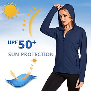 KEFITEVD UPF Shirt Women Long Sleeve UPF 50+ Sun Protection Hoodie Jacket Outdoor Workout Tops for Women Hooded Fishing Shirt Dry Fit Shirts Women Navy