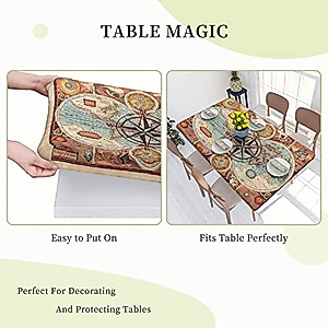 WILL BUDXEG Nautical Map World Compass Rose Travel Tablecloth with Elastic for 4ft 30''X48'' Rectangle Folding Table, Wipeable Table Cover for Picnics Outdoor Party