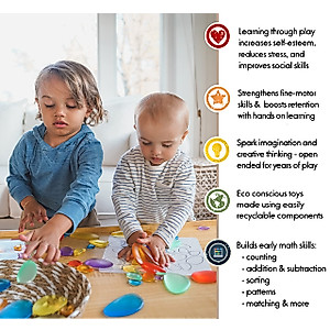 Acorn to Oak Rainbow Stones, 72 Stones 40+ Activities, Learning & Education Toys, Classroom Must Haves, Math manipulatives, Light Table manipulatives Educational Toys for Kids 5-7, Montessori Toys