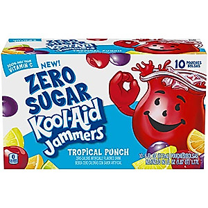 Kool-Aid Jammers Tropical Punch Zero Sugar Artificially Flavored Kids Soft Drink (10 ct Box, 6 fl oz Pouches)