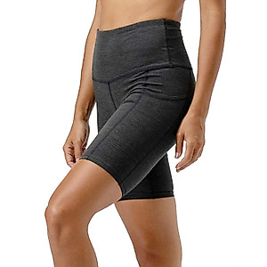 DEVOPS Women's 2-Pack High Waist Workout Yoga Running Exercise Shorts with Side Pockets (Large, Black/Heather Charcoal)