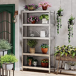 Tangkula Garage Storage Shelves, 5-Tier Metal Shelves for Storage, Shelving Unit with Foot Pads, Heavy Duty Storage Rack, 2866LBS Load Capacity, Bolt-Free Assembly, 39 x 16 x 77 Inches (1, Silver)