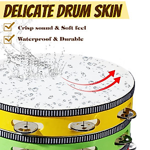 4 Pcs Tambourines for Adults 10 Inch Hand Held Drum Bell Birch Metal Jingles Single Row Wooden Tambourine Rhythm Educational Musical Instrument Percussion for Church KTV Party Gifts