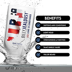 Billy Jealousy Original Beard Control Leave In Beard Conditioner for Men with Aloe Leaf Juice and Jojoba Seed Oil, Softens Hair and Skin, Light Hold with Matte Finish, 8 Fl Oz