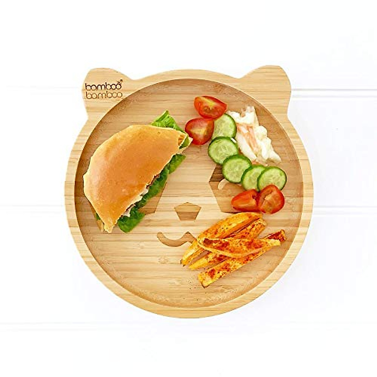 Bamboo Baby Plate with Suction - Kids and Toddler Suction Cup Plate for Babies, Non-toxic All-Natural Bamboo Baby Food Plate Stays Cool to the Touch for Baby-Led Weaning (Panda-Green)