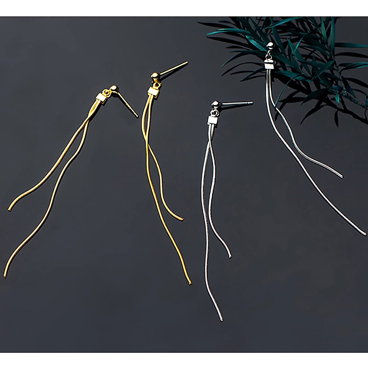 Reffeer Solid 925 Sterling Silver Tassel Chain Dangle Earrings for Women Teen Girls Long Dangle Drop Earrings Minimalist (B-18K Gold)