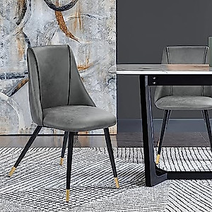 FurnitureR Dining Chairs Set of 2 Modern Upholstered Accent Chairs with Soft Seat/Metal Legs Kitchen Side Chairs for Kitchen Dining Room Waiting Reception Room, Faux Leather, Charcoal