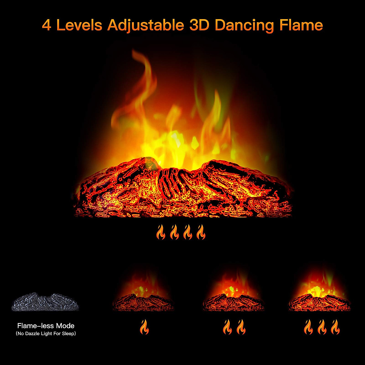 S AFSTAR 14.5" Portable Electric Fireplace, 1500W Small Fireplace Heater with 4 Flame Brightness, 12H Timer, Remote Control & Realistic 3D Flame Effect, Space Heater Fireplace for Home, Office, Indoor