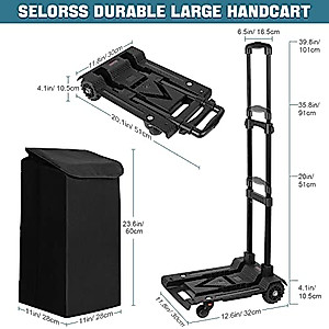 SELORSS 2-in-1 Foldable Hand Truck Utility Cart, Portable Grocery Shopping Cart with Wheels and Removable Waterproof Bag, Collapsible Lightweight Large Capacity for Supermarket, Laundry, Camping