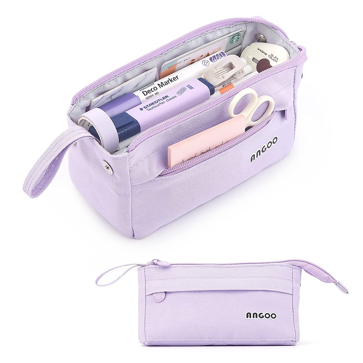 ANGOOBABY Large Capacity Pencil Case Durable Pen Pouch Portable Pencil Bag with Handle for School Teen Girl Boy Men Women Adults Purple