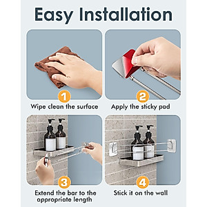 ELETHOR 2PCS RV Shower Corner Storage Bar, 7"-13" Adjustable RV Shelving Bars with 180° Swivel Angle Bases and Hooks, Stainless Steel RV Shower Caddy for SecuringToiletries