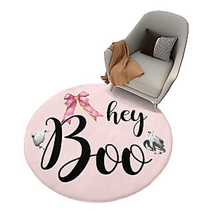 Halloween Fluffy Round Area Rug Carpets 3ft, Plush Shaggy Carpet Soft Circular Rugs, Non-Slip Fuzzy Accent Floor Mat for Living Room Bedroom Nursery Home Decor Blush Pink Spooky Ghost Horror