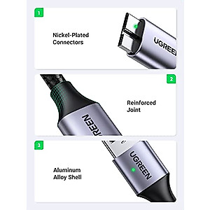 UGREEN Micro USB 3.0 Cable, USB 3.0 A to Micro B Cord Nylon Braided External Hard Drive Cable Compatible with Samsung Galaxy S5, Note 3/Pro 12.2, Western Digital, Toshiba, My Passport, etc 1.5 FT