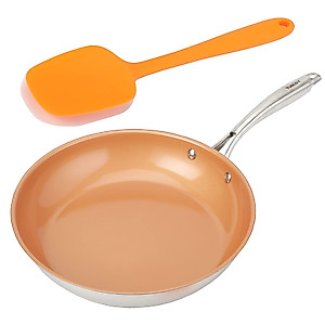 TUMIDY 8 Inch Frying Pan Nonstick Skillet with Ceramic Coating Oven Safe Stainless Steel Induction Fry Pan Include Silicone Spatula