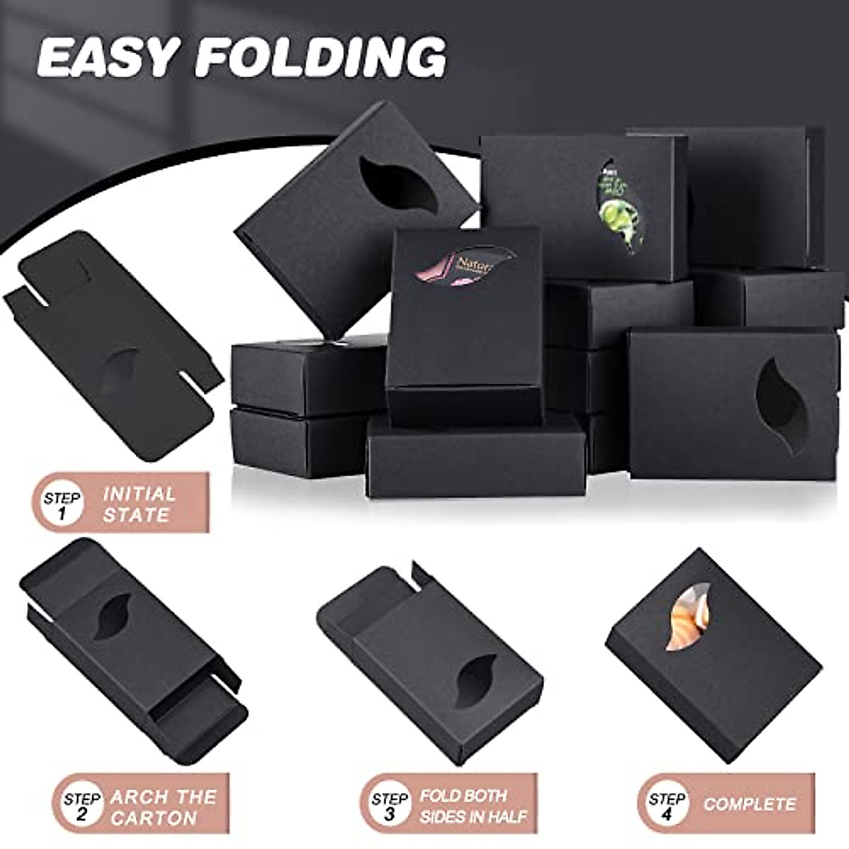 30 Pcs Soap Packaging Box Kraft Soap Box with Window Soap Boxes for Homemade Soap Leaf Window Box for Soap Homemade Soap Making Supplies Packaging for Party Favor Treats 3.82 x 2.76 x 1.18 Inch (Black)
