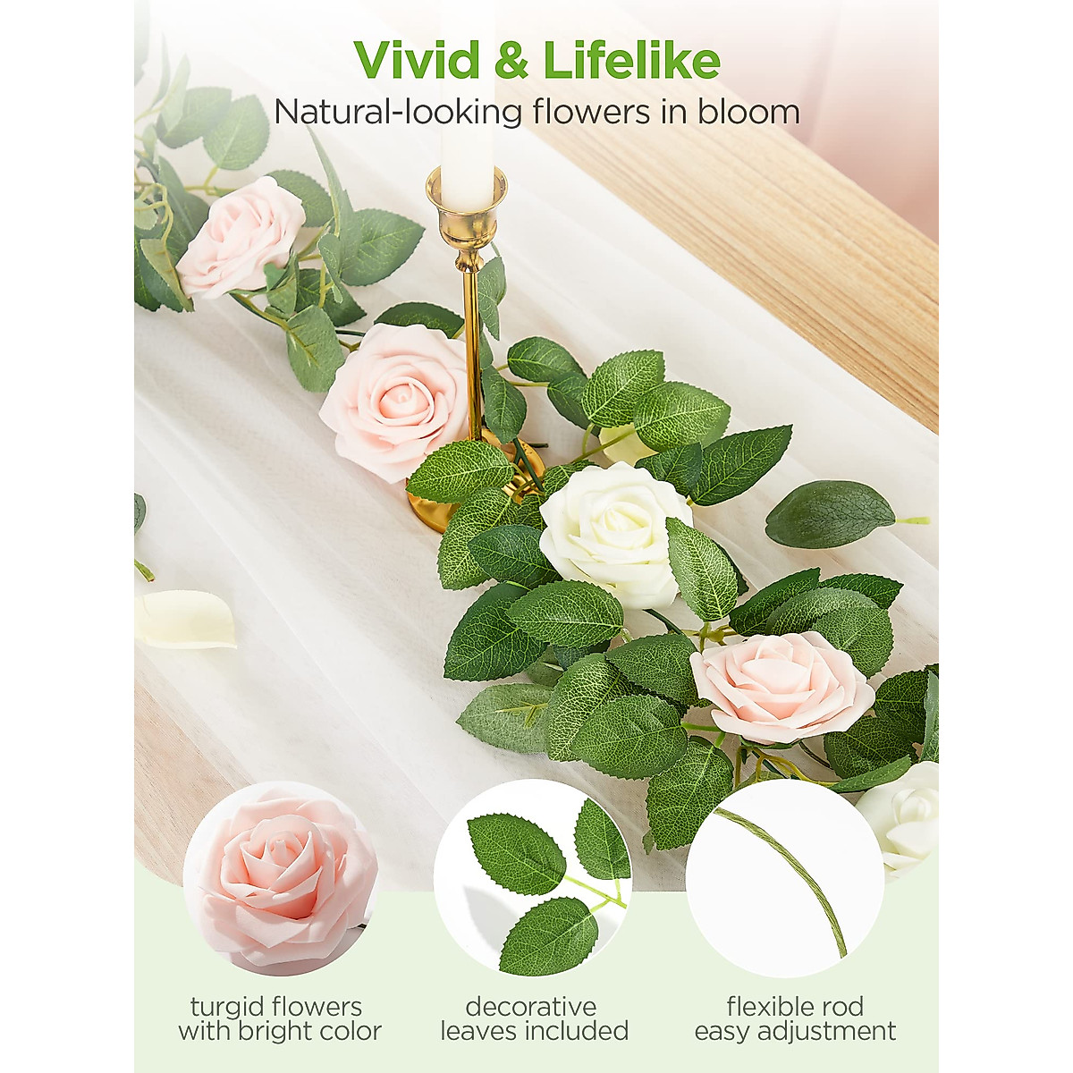 InnoGear Artificial Roses Flowers, 50 Pcs Blush Fake Roses for Decoration DIY Wedding Bouquets Centerpieces Bridal Shower Party Valentine's Day Christmas Xmas