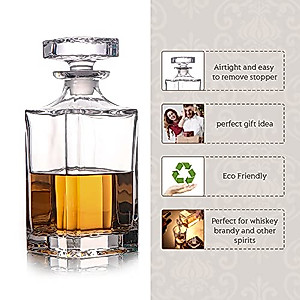 Glass Decanter with Airtight Geometric Stopper - Whiskey Decanter for Wine, Bourbon, Brandy, Liquor, Juice, Water, Mouthwash. Italian Lead-Free Glass (25.97 oz/768ml)