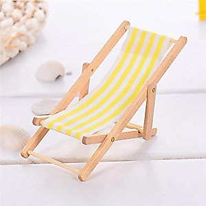 KODORIA 3pcs 1:12 Miniature Foldable Wooden Beach Chair Mini Deck Chair Longue Deck Chair Mini Furniture Accessories with Red/ Blue Stripe for Indoor Outdoor