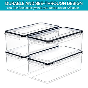 Vtopmart Airtight Food Storage Containers with Lids 4PCS Set 3.2L, Plastic Spaghetti Container for Pasta organizer, BPA Free Air Tight House Kitchen Pantry Organization and Storage